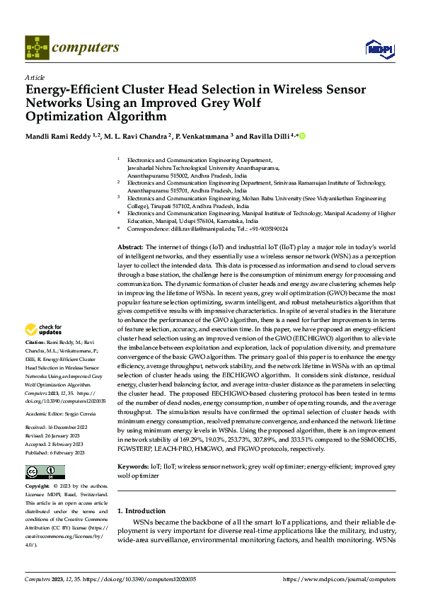 Pdf Energy Efficient Cluster Head Selection In Wireless Sensor Networks Using An Improved Grey