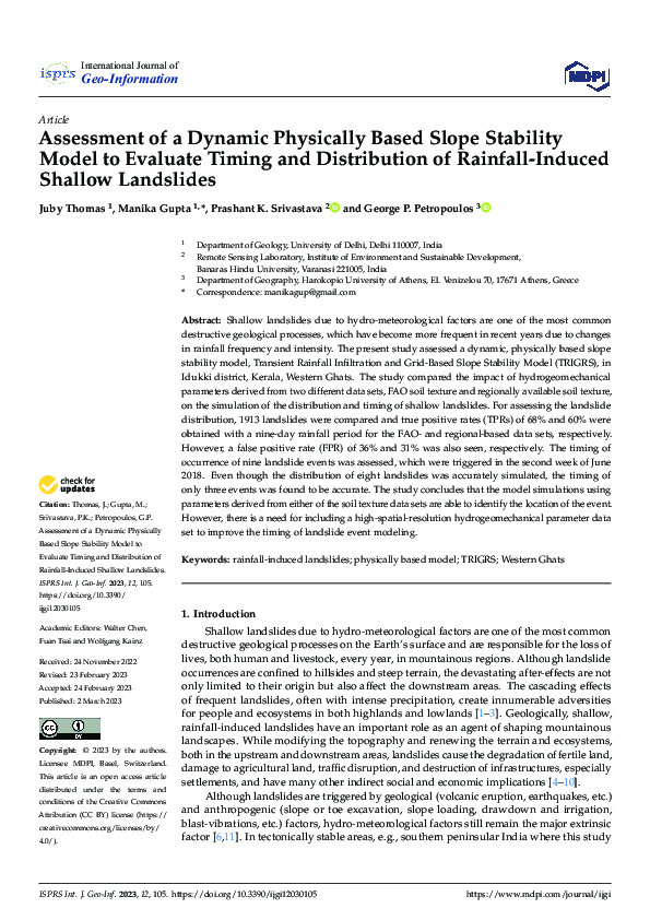 (PDF) Assessment of a Dynamic Physically Based Slope Stability Model to ...