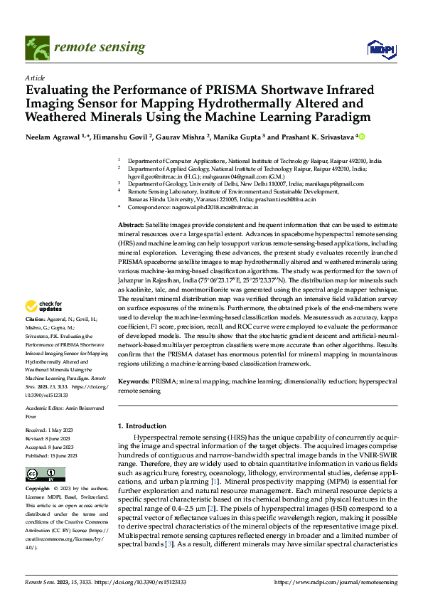 (PDF) Evaluating the Performance of PRISMA Shortwave Infrared Imaging ...