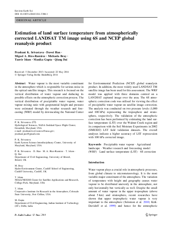 (PDF) Estimation of land surface temperature from atmospherically corrected LANDSAT TM image ...