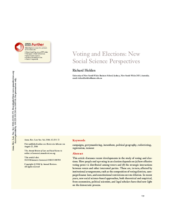(PDF) Voting and Elections: New Social Science Perspectives