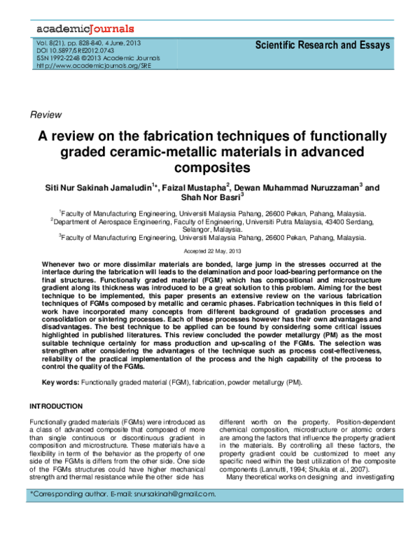 A Review on the Fabrication Techniques of Functionally Graded Ceramic-Metallic Materials in ...
