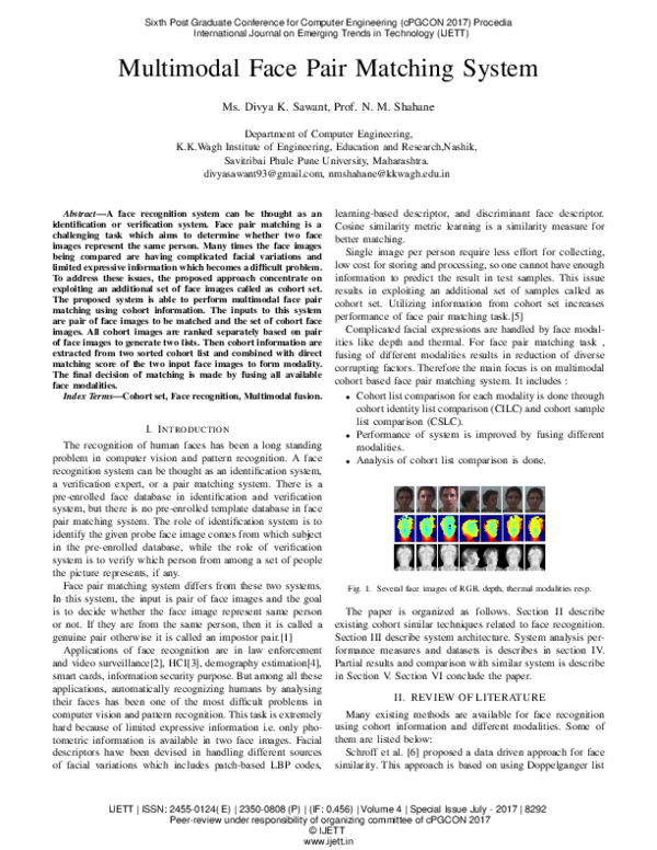 (PDF) Multimodal Face Pair Matching System | Divya Sawant - Academia.edu