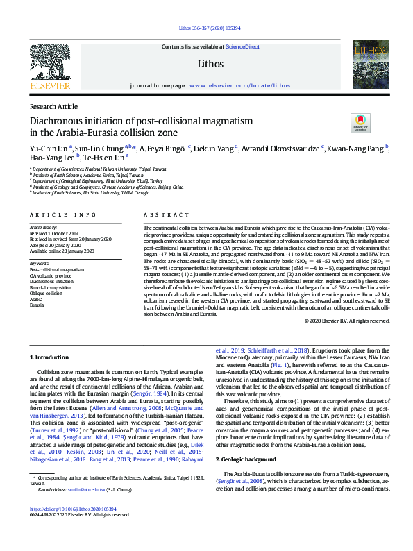 (PDF) Diachronous initiation of post-collisional magmatism in the ...