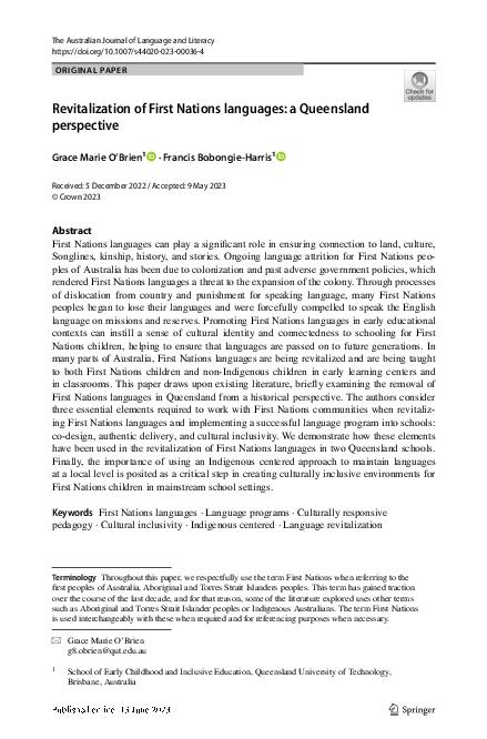 (PDF) Revitalization of First Nations languages: a Queensland perspective