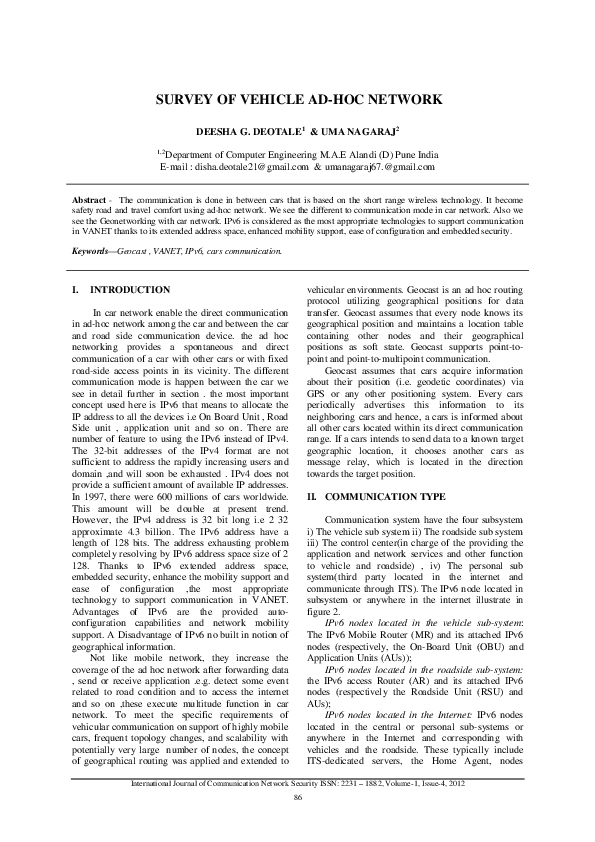 (PDF) Survey of Vehicle Ad-Hoc Network