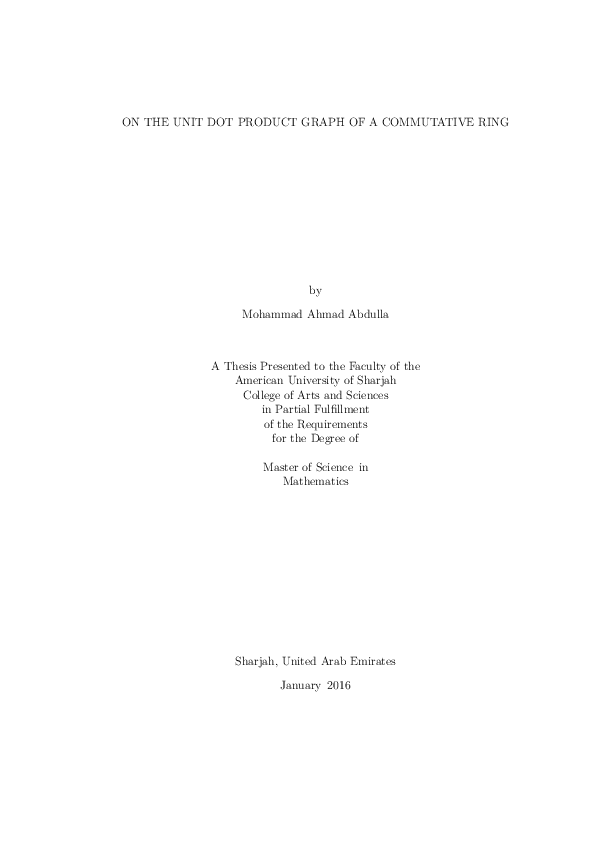 (PDF) On The Unit Dot Product Graph Of A Commutative Ring