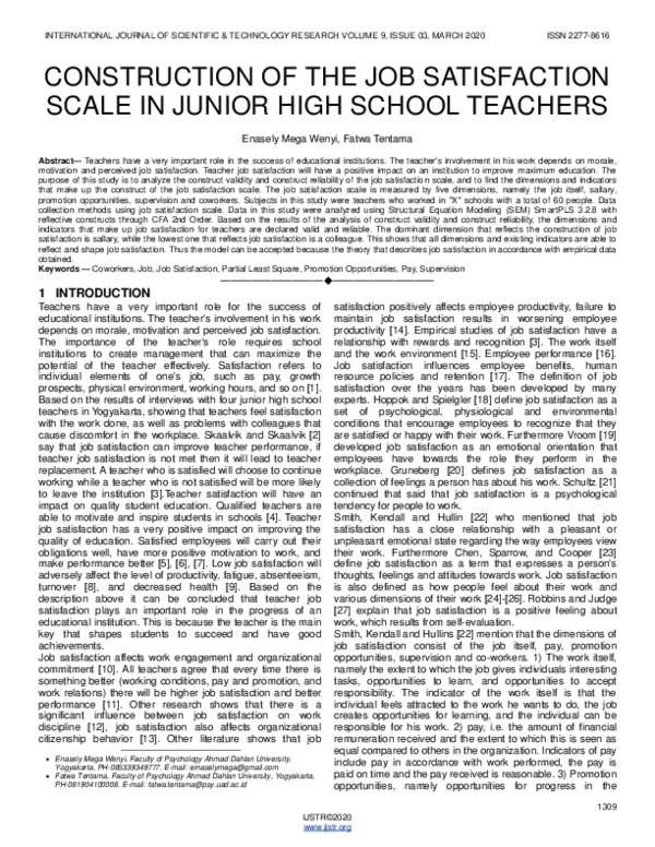 (PDF) Construction of the Job Satisfaction Scale in Junior High School ...