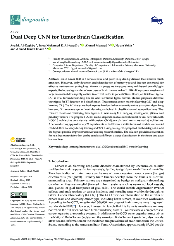 (PDF) Dual Deep CNN for Tumor Brain Classification