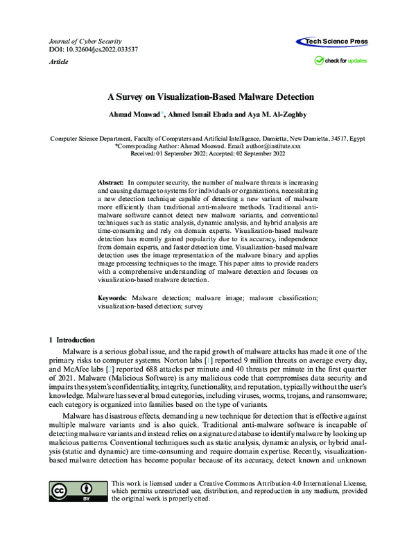 Pdf A Survey On Visualization Based Malware Detection