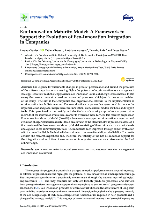 (PDF) Eco-Innovation Maturity Model: A Framework to Support the Evolution of Eco-Innovation ...