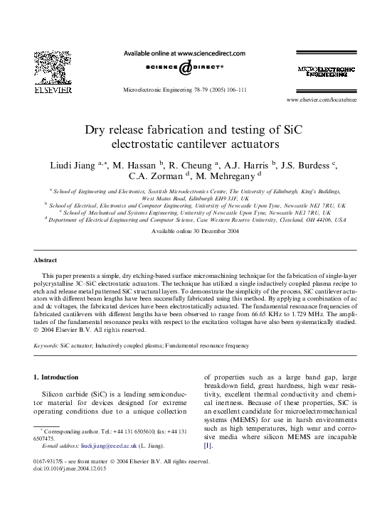 (PDF) Dry release fabrication and testing of SiC electrostatic ...