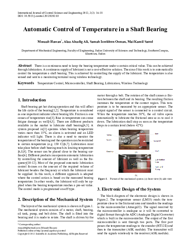 (PDF) Automatic Control of Temperature in a Shaft Bearing | Musaab ...