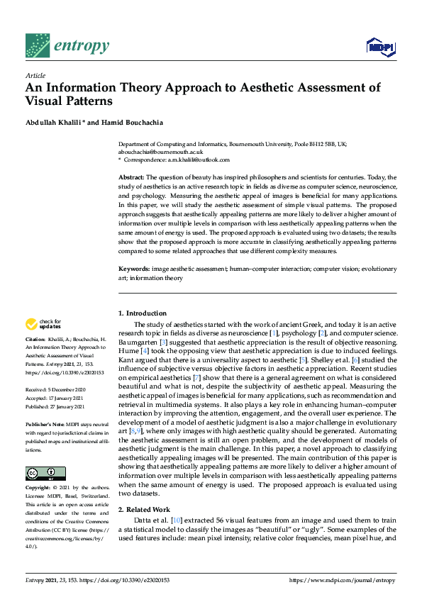 (PDF) An Information Theory Approach to Aesthetic Assessment of Visual Patterns