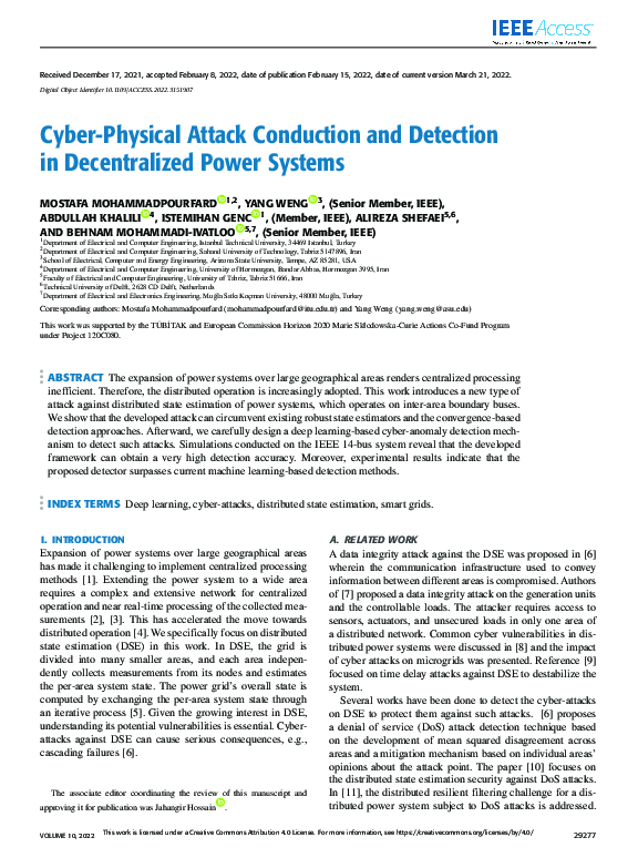 (PDF) Cyber-Physical Attack Conduction and Detection in Decentralized Power Systems
