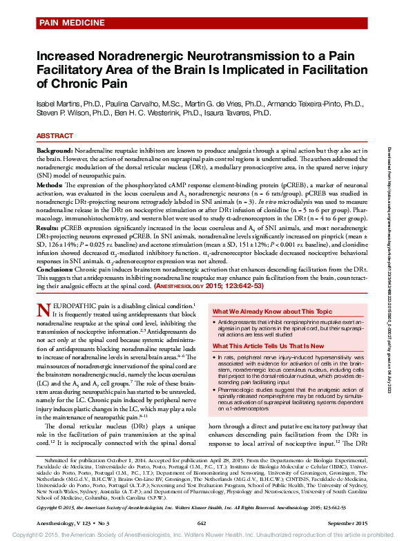 (PDF) Increased Noradrenergic Neurotransmission to a Pain Facilitatory ...