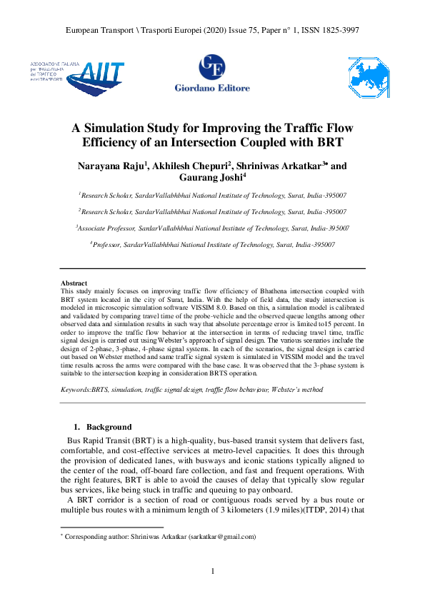 (PDF) A Simulation Study for Improving the Traffic Flow Efficiency of an Intersection Coupled ...