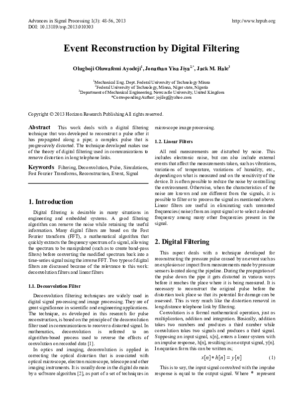 (PDF) Event Reconstruction by Digital Filtering | Jonathan Jiya - Academia.edu