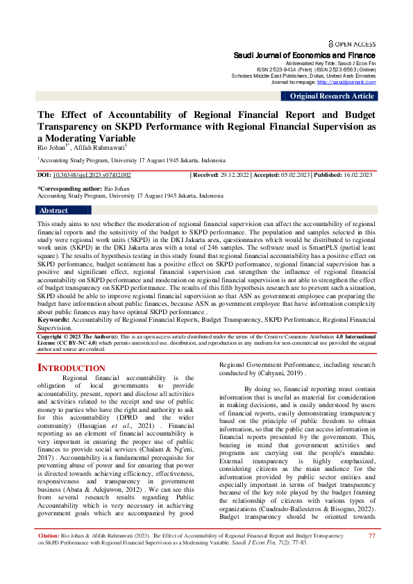 (PDF) The Effect of Accountability of Regional Financial Report and Budget Transparency on SKPD ...