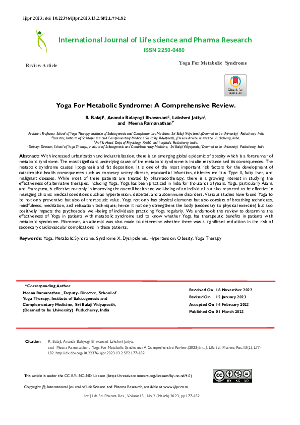 (PDF) International Journal of Life science and Pharma Research Yoga ...