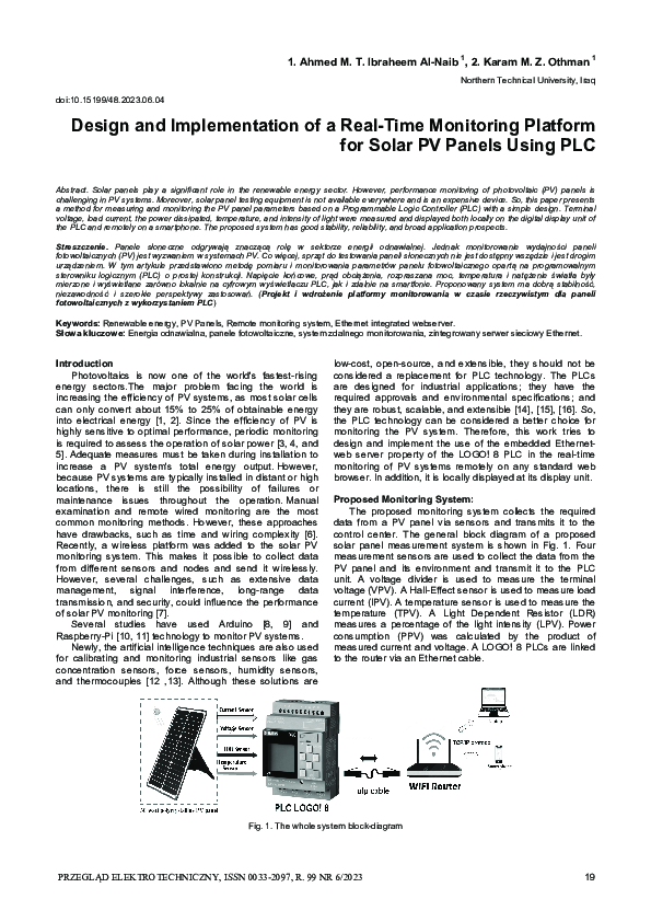 Pdf Design And Implementation Of A Real Time Monitoring Platform For Solar Pv Panels Using Plc