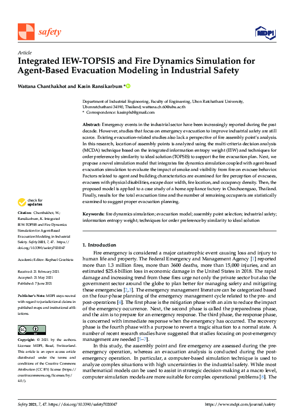 (PDF) Integrated IEW-TOPSIS and Fire Dynamics Simulation for Agent-Based Evacuation Modeling in ...