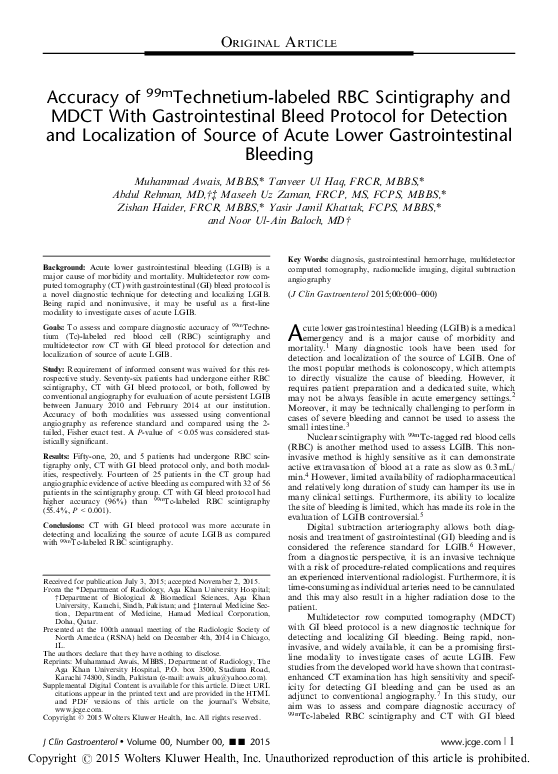 (PDF) Accuracy of 99mTechnetium-labeled RBC Scintigraphy and MDCT With ...