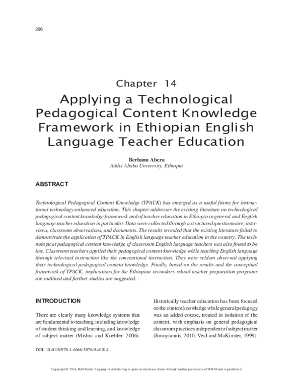 (PDF) Applying a Technological Pedagogical Content Knowledge Framework ...