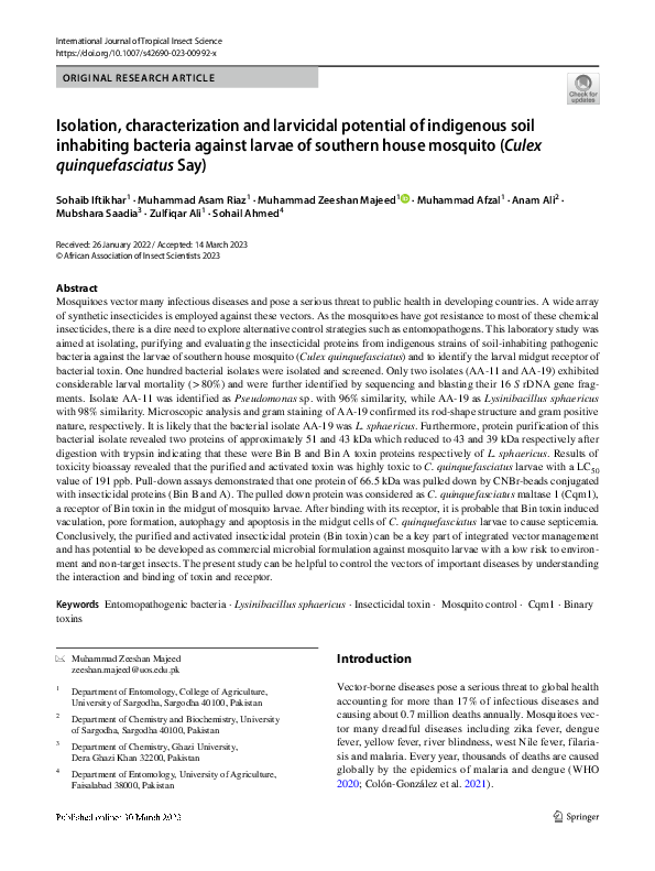 Pdf Isolation Characterization And Larvicidal Potential Of