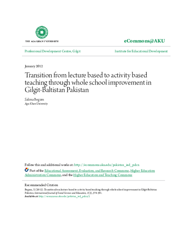 (PDF) Transition from lecture based to activity based teaching through whole school improvement ...