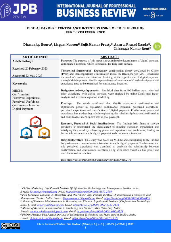 (PDF) DIGITAL PAYMENT CONTINUANCE INTENTION USING MECM: THE ROLE OF PERCEIVED EXPERIENCE
