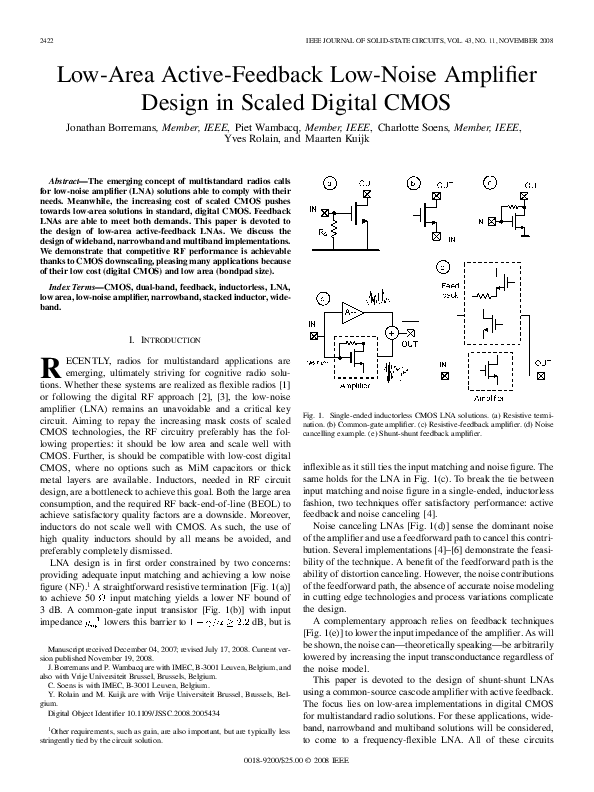 (PDF) Low-Area Active-Feedback Low-Noise Amplifier Design in Scaled Digital CMOS