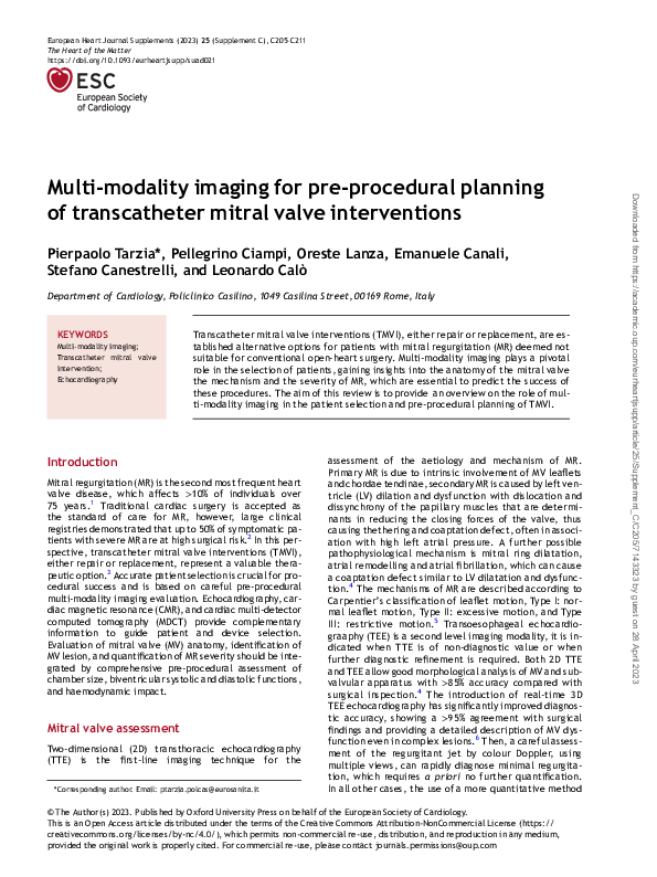 (PDF) Multi-modality imaging for pre-procedural planning of transcatheter mitral valve interventions