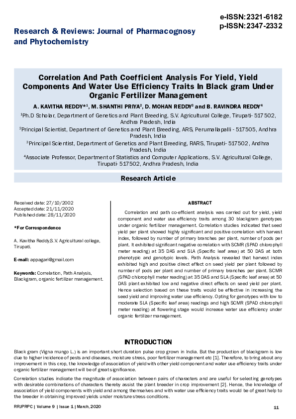 Pdf Correlation And Path Coefficient Analysis For Yield Yield Components And Water Use