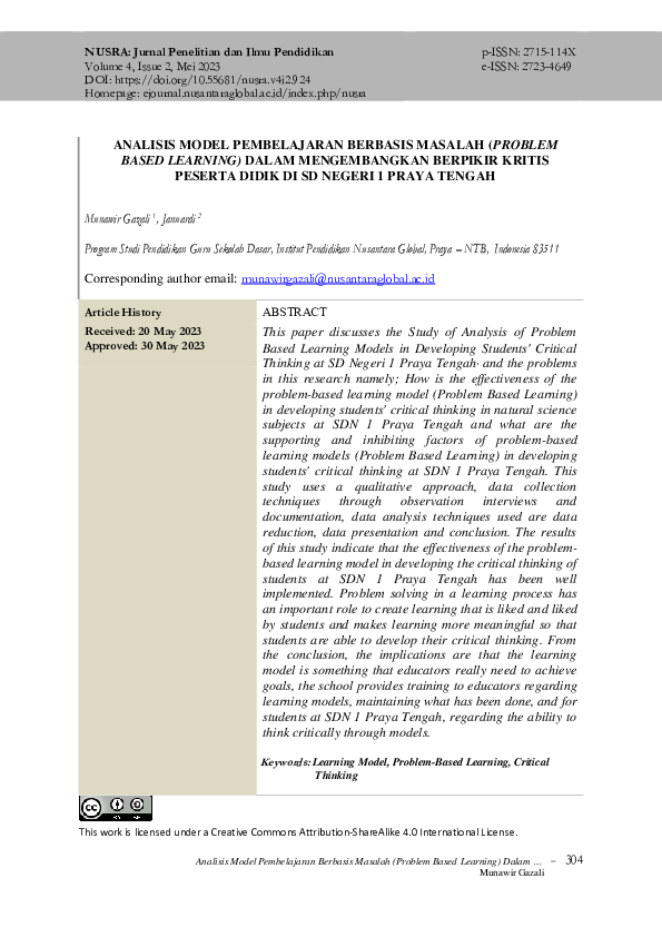 (PDF) Analisis Model Pembelajaran Berbasis Masalah (Problem Based Learning) Dalam Mengembangkan ...
