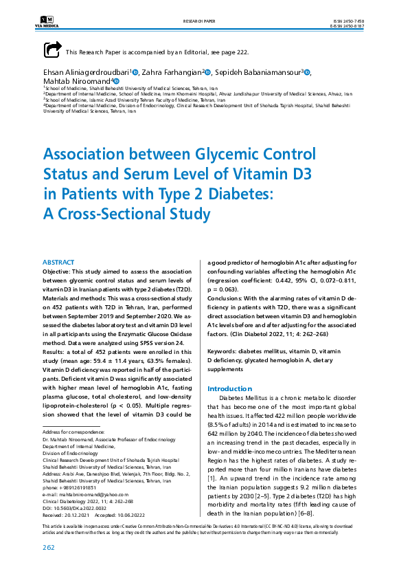 (PDF) Association Between Glycemic Control Status and Serum Level of ...
