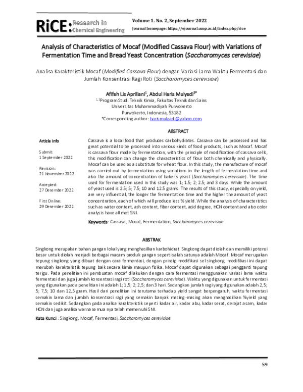(PDF) Analysis of Characteristics of Mocaf (Modified Cassava Flour ...