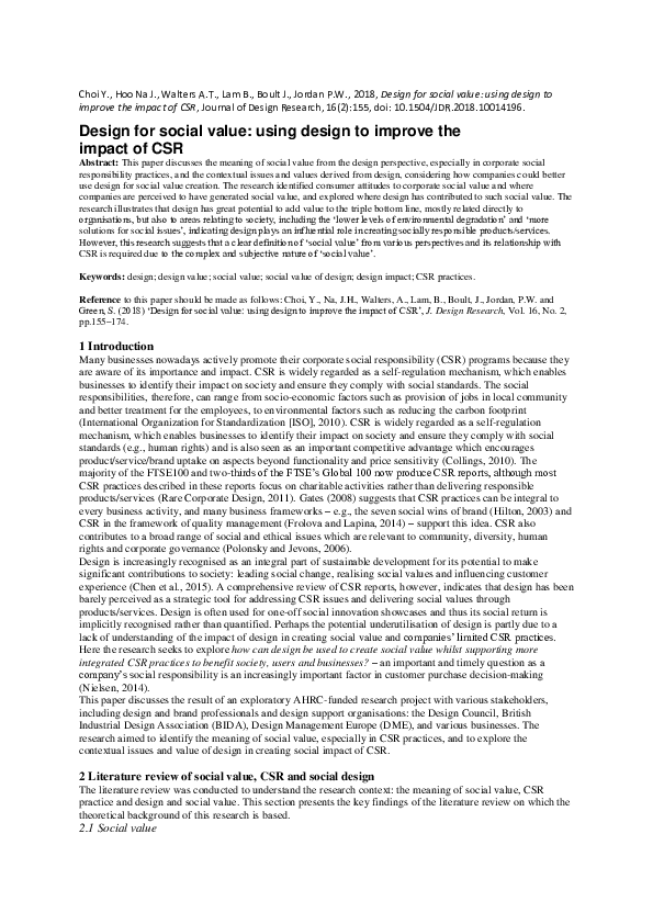 (PDF) Design for social value: using design to improve the impact of CSR