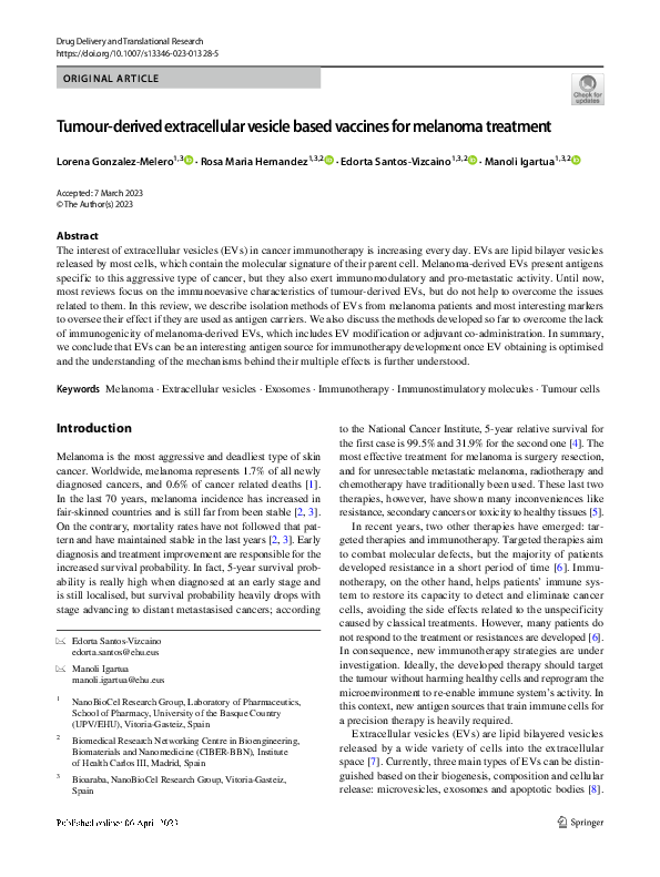 (PDF) Tumour-derived extracellular vesicle based vaccines for melanoma treatment