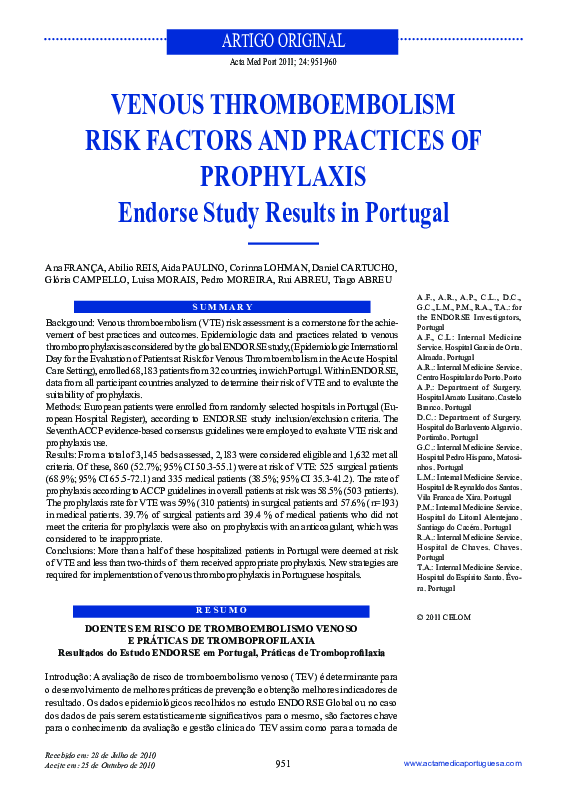 (PDF) Venous thromboembolism risk factors and practices of prophylaxis: ENDORSE study results in ...