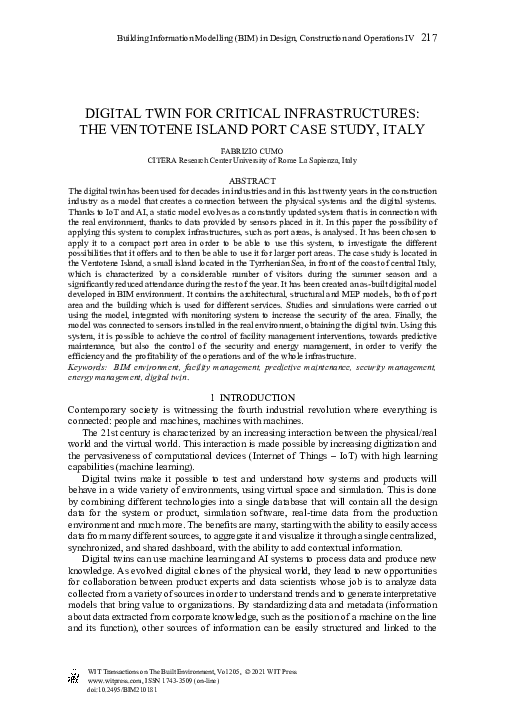 (PDF) Digital Twin for Critical Infrastructures: The Ventotene Island Port Case Study, Italy