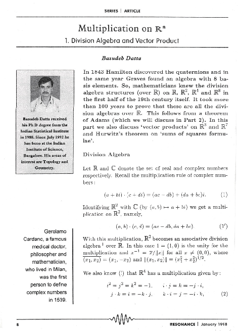 (PDF) Multiplication on ℝn | Basudeb Datta - Academia.edu