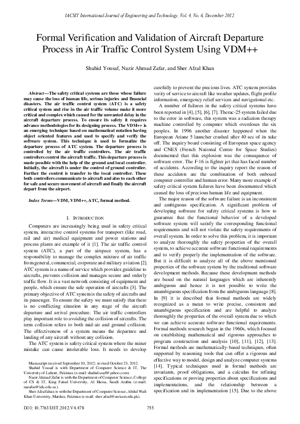 (PDF) Formal Verification and Validation of Aircraft Departure Process in Air Traffic Control ...