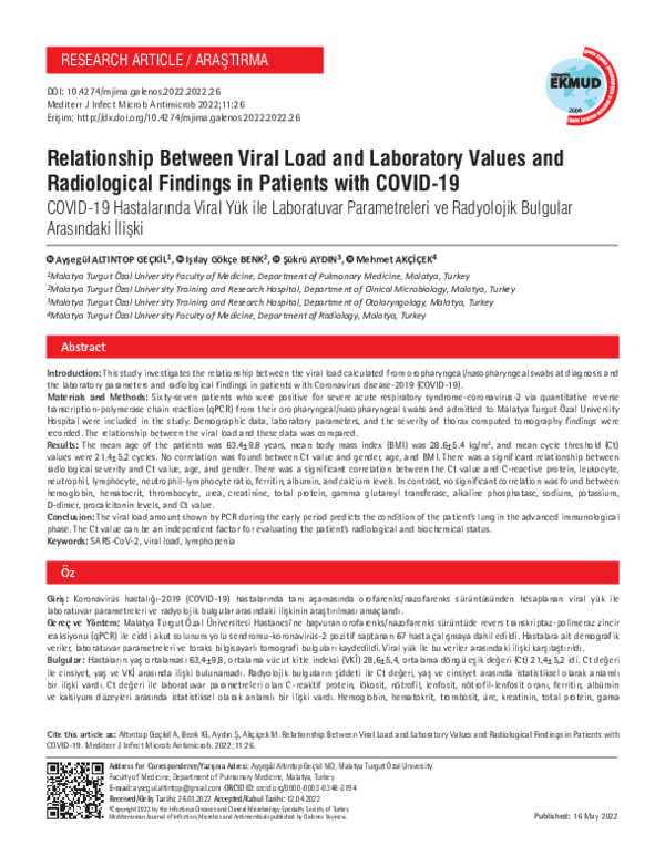 (PDF) The Relationship Between Viral Load and Laboratory Values and ...