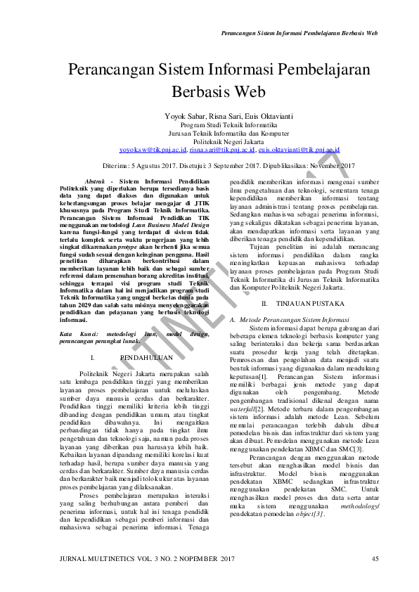 (PDF) Perancangan Sistem Informasi Pembelajaran Berbasis Web