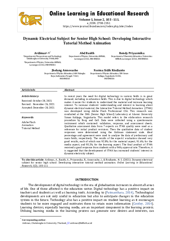 (PDF) Dynamic Electrical Subject for Senior High School: Developing ...