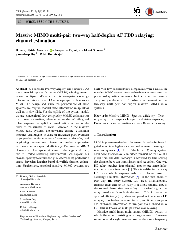 (PDF) Massive MIMO multi-pair two-way half-duplex AF FDD relaying: channel estimation