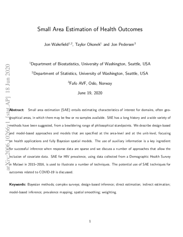 (PDF) Small Area Estimation of Health Outcomes