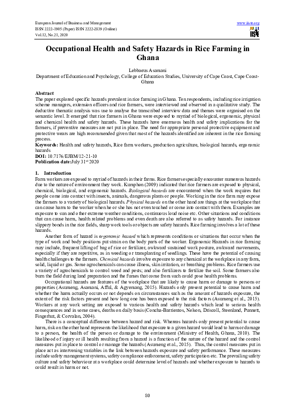 (PDF) Occupational Health and Safety Hazards in Rice Farming in Ghana