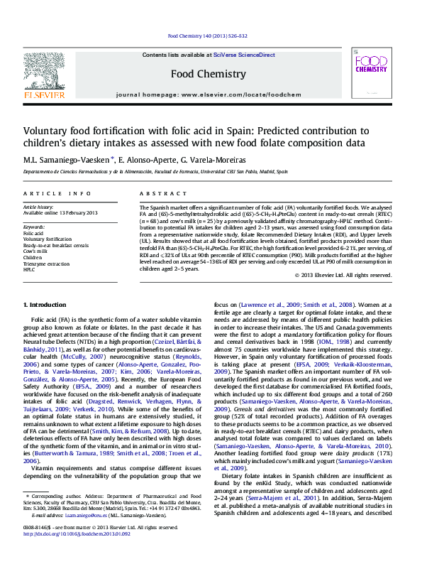 (PDF) Voluntary food fortification with folic acid in Spain: Predicted ...